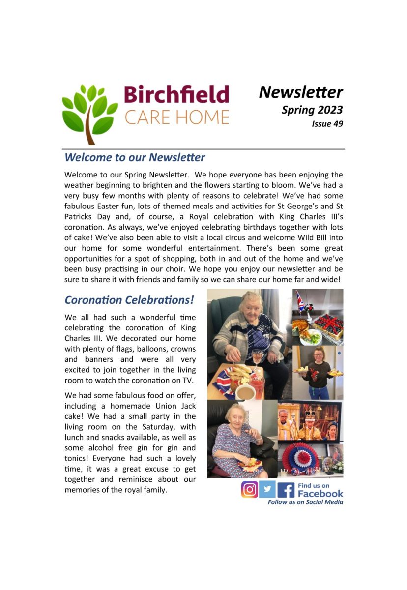 Our latest newsletter! | Birchfield Care Home