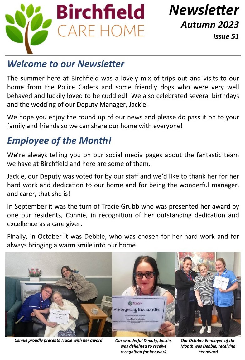 Our Autumn 2023 Newsletter | Birchfield Care Home