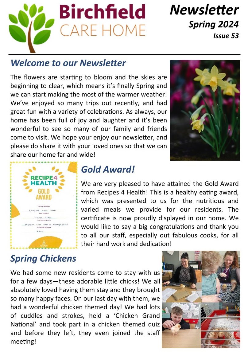 Our Spring 2024 Newsletter | Birchfield Care Home
